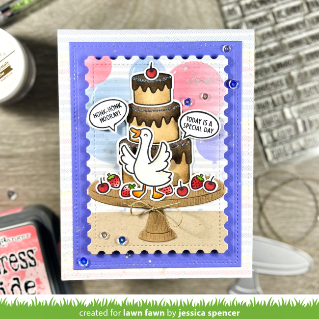 Jessica's Birthday Card with Silly Goose and Cake It Easy - Lawn Fawn