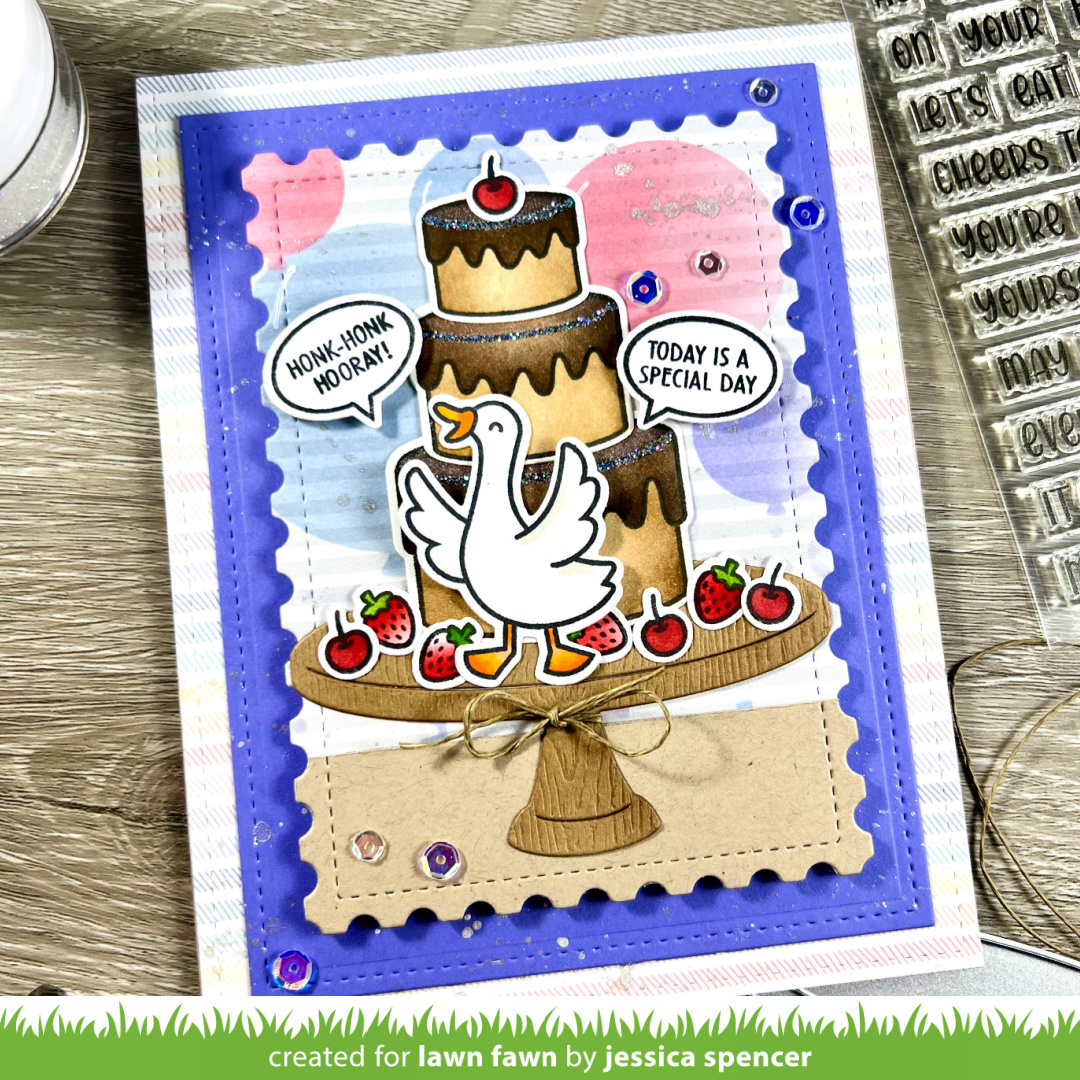 Jessica's Birthday Card with Silly Goose and Cake It Easy - Lawn Fawn