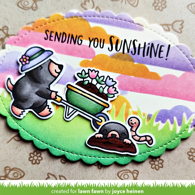 Joyce's Colorful and Fun A Mole Lot of Flowers Card - Lawn Fawn