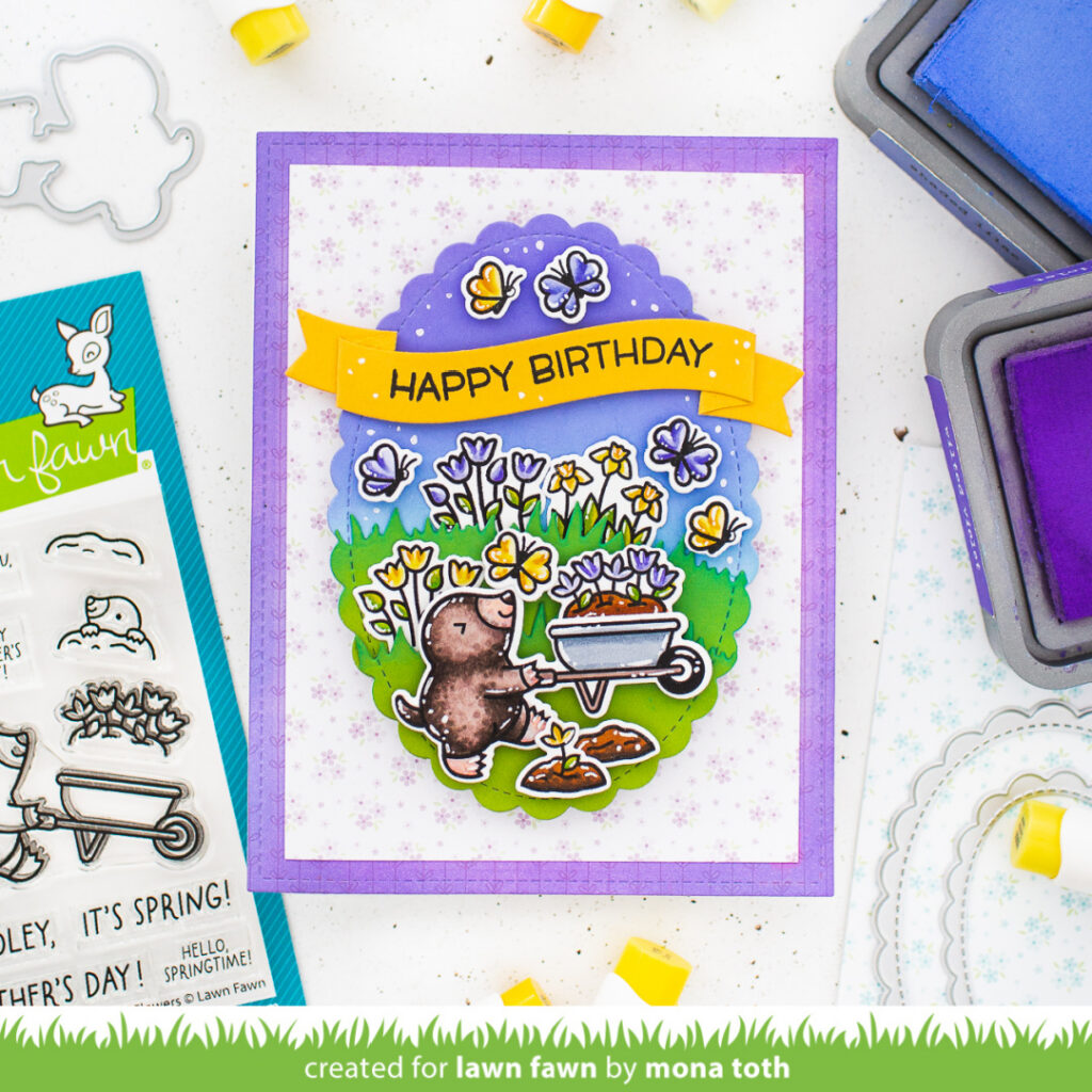 Mona Beautiful Spring Birthday Card with A Mole Lot of Flowers! - Lawn Fawn