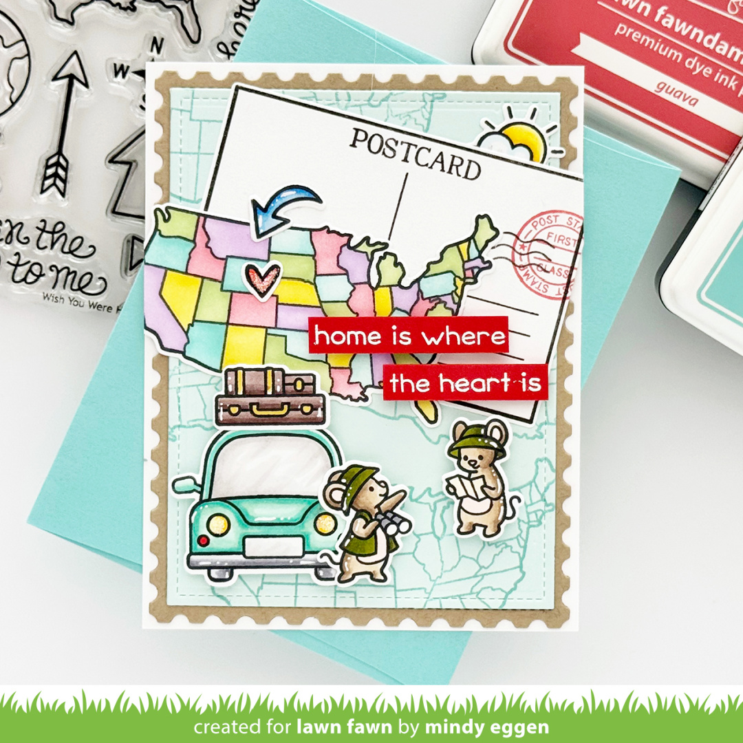 Lawn Fawn Video {6.9.26} Mindy's Travel Themed Card with Wish You Were ...
